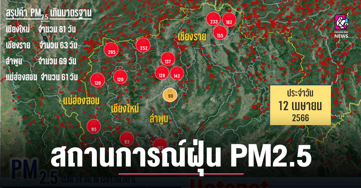 สรุปสถานการณ์ฝุ่น PM2.5 ประจำวันที่ 12 เมษายน 2566