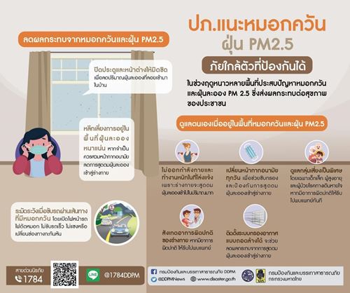 ปภ.แนะวิธีป้องกันผลกระทบจากไฟป่า หมอกควัน ฝุ่นละอองขนาดเล็ก PM 2.5