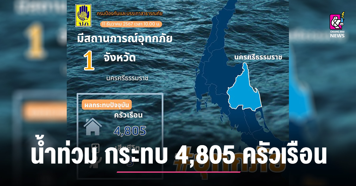 น้ำท่วม 5 อำเภอ กระทบ 4,805 ครัวเรือน ปภ.เร่งช่วยเหลือเต็มกำลัง